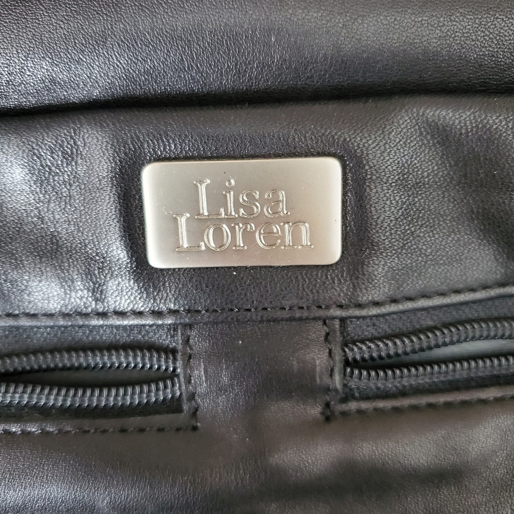 Lisa Loren Black Leather Briefcase Pewter Tone - Gem